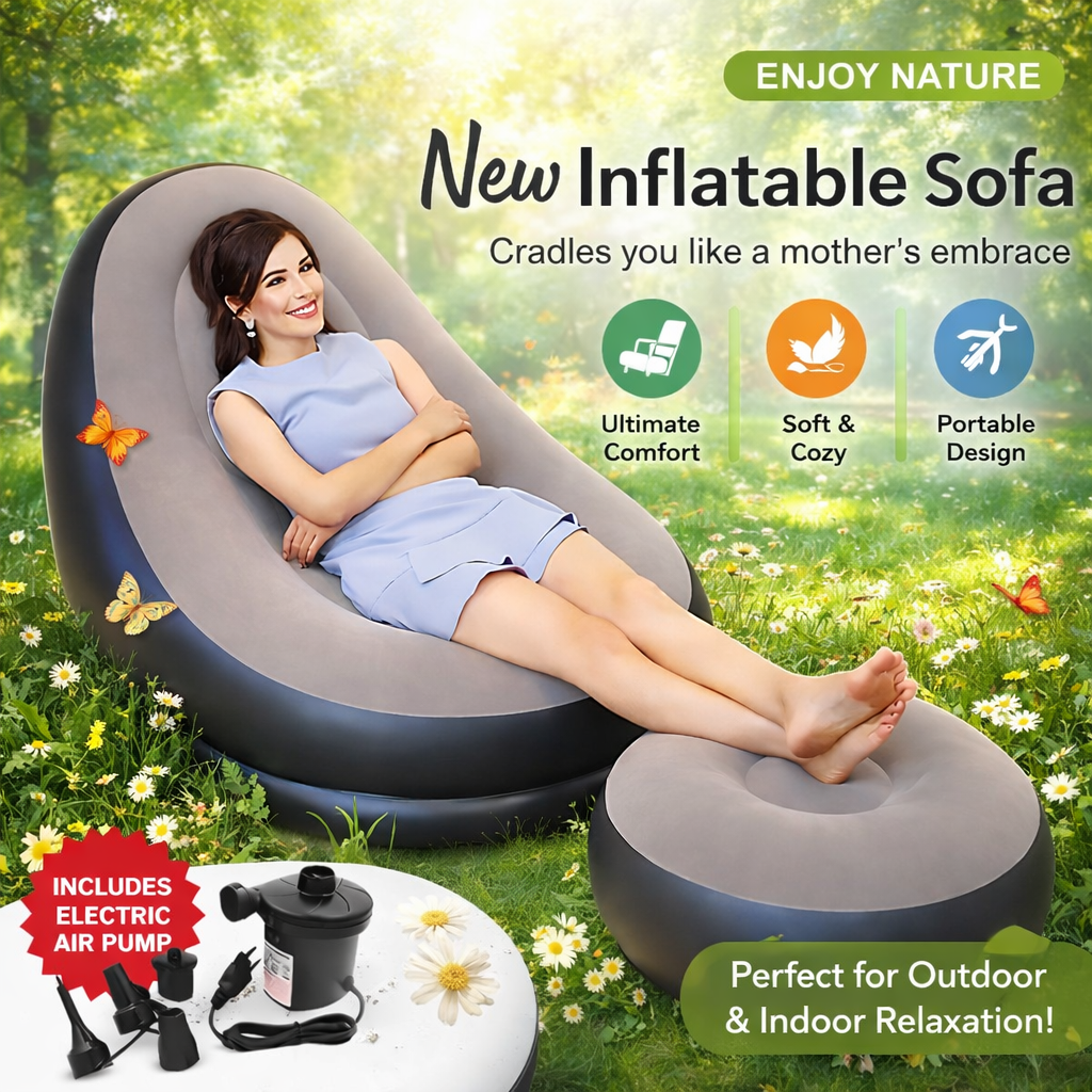 Inflatable Sofa with Footrest and Free Electric Pump – Infinitemartpk.store